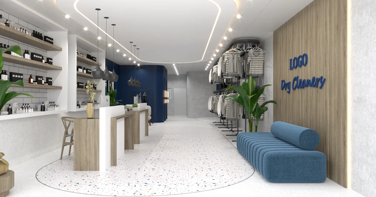 Dry Cleaning Shop Interior Design: Terrazzo and Oak